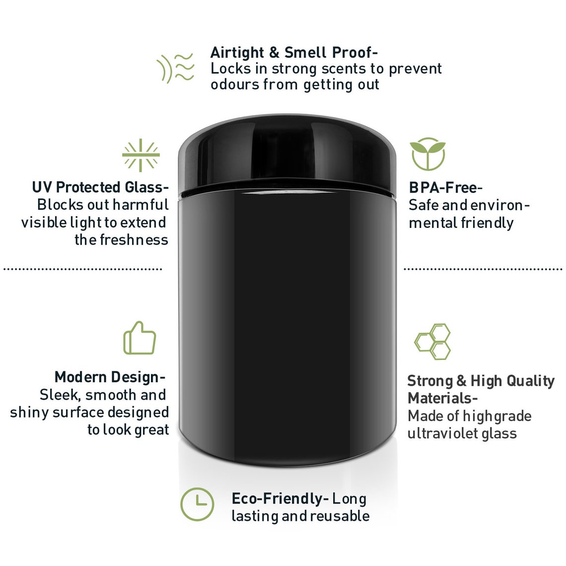 Large 250ml UV Glass Stash Jar Smell Proof Container Airtight Herb ...