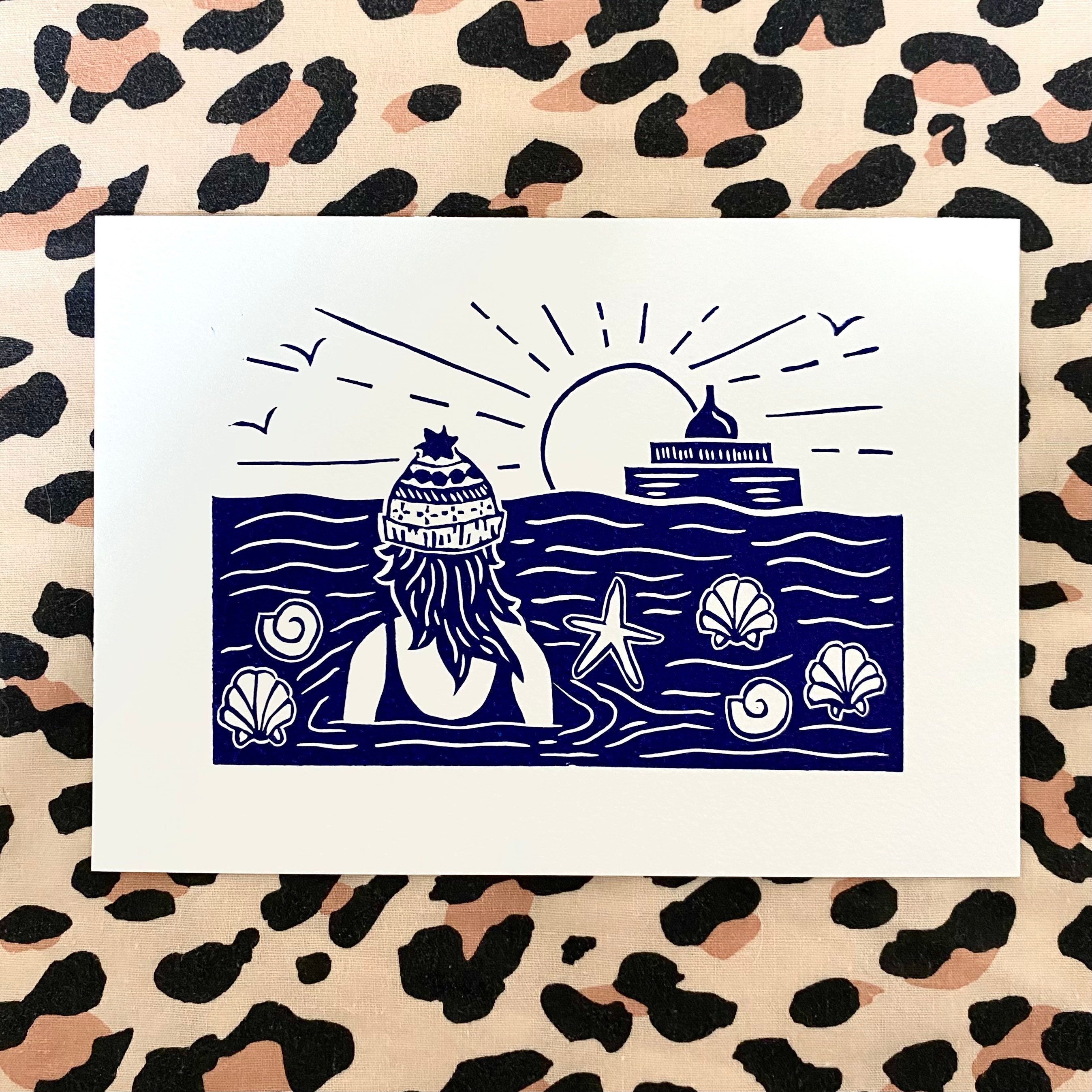 Herne Bay Sea Swimmer Lino Print - Etsy UK