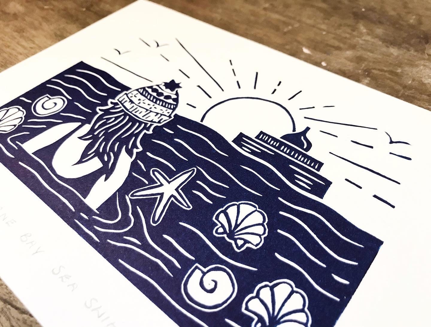 Herne Bay Sea Swimmer Lino Print - Etsy UK