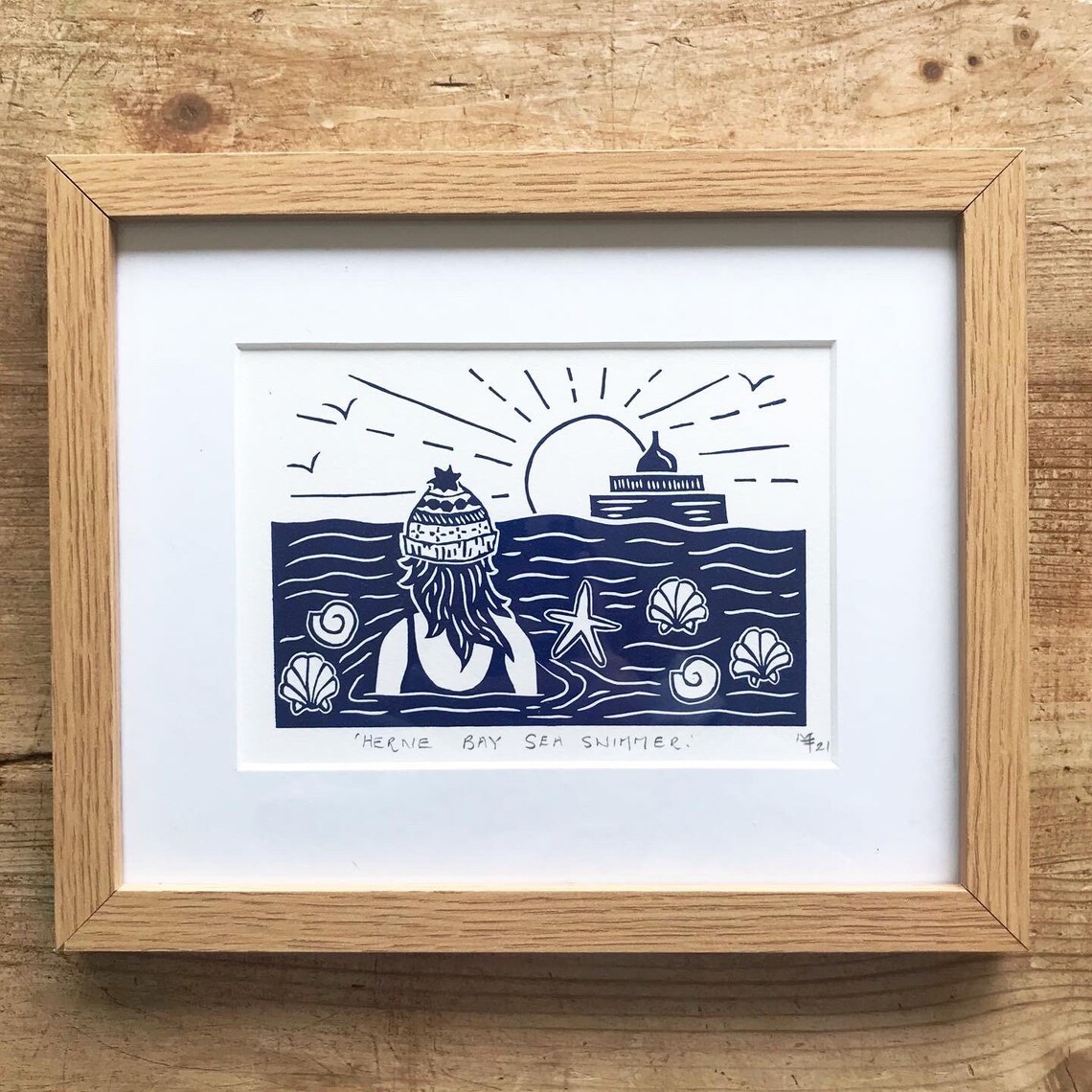 Herne Bay Sea Swimmer Lino Print - Etsy UK