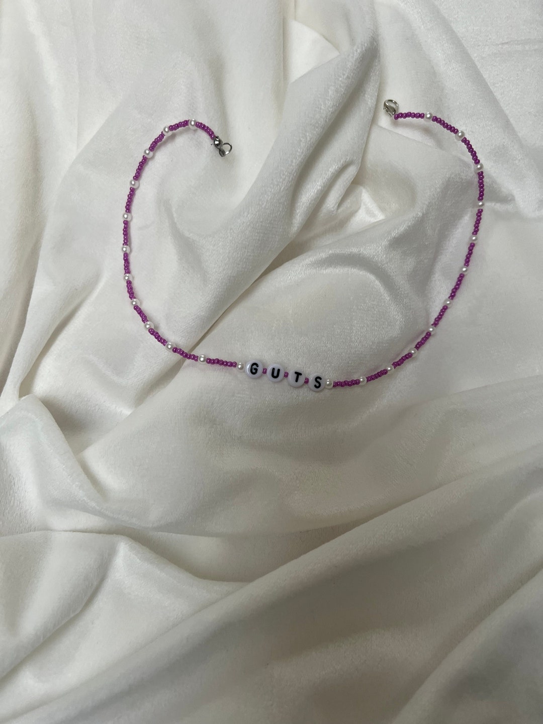 Olivia Rodrigo GUTS Inspired Purple and Pearl Beaded Necklace / Choker ...