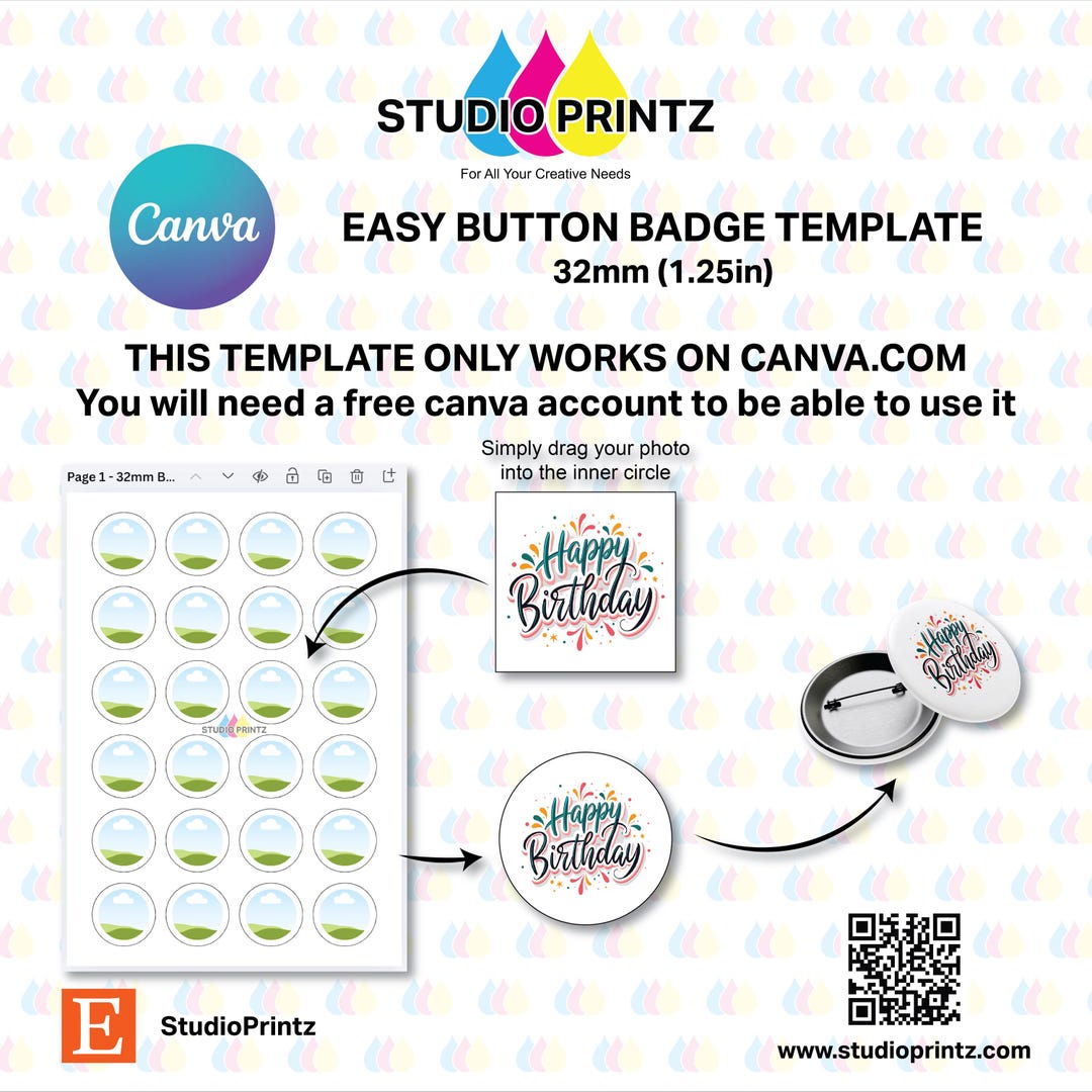 32mm Button Badges Template (canva) - 1.25 Inches - Etsy