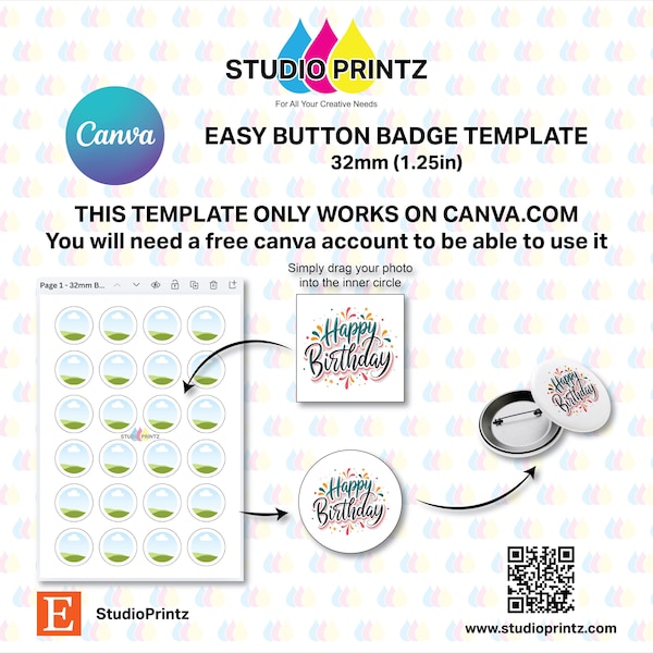 32mm Button Template - Etsy