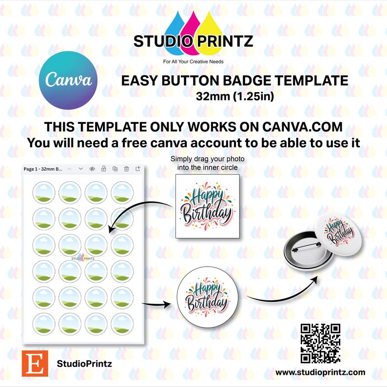 32mm Button Badges Template (canva) - 1.25 Inches - Etsy