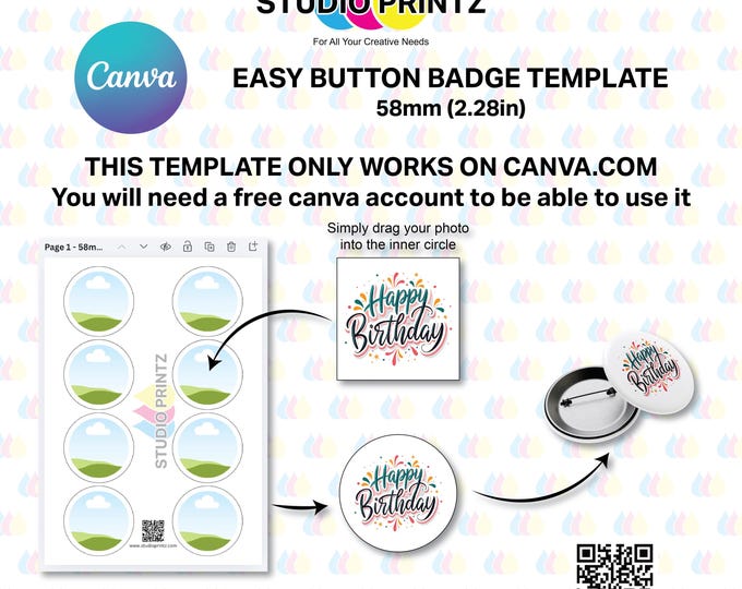 Easy Badge Button Template, Pinback Button Template, Canva Template for ...