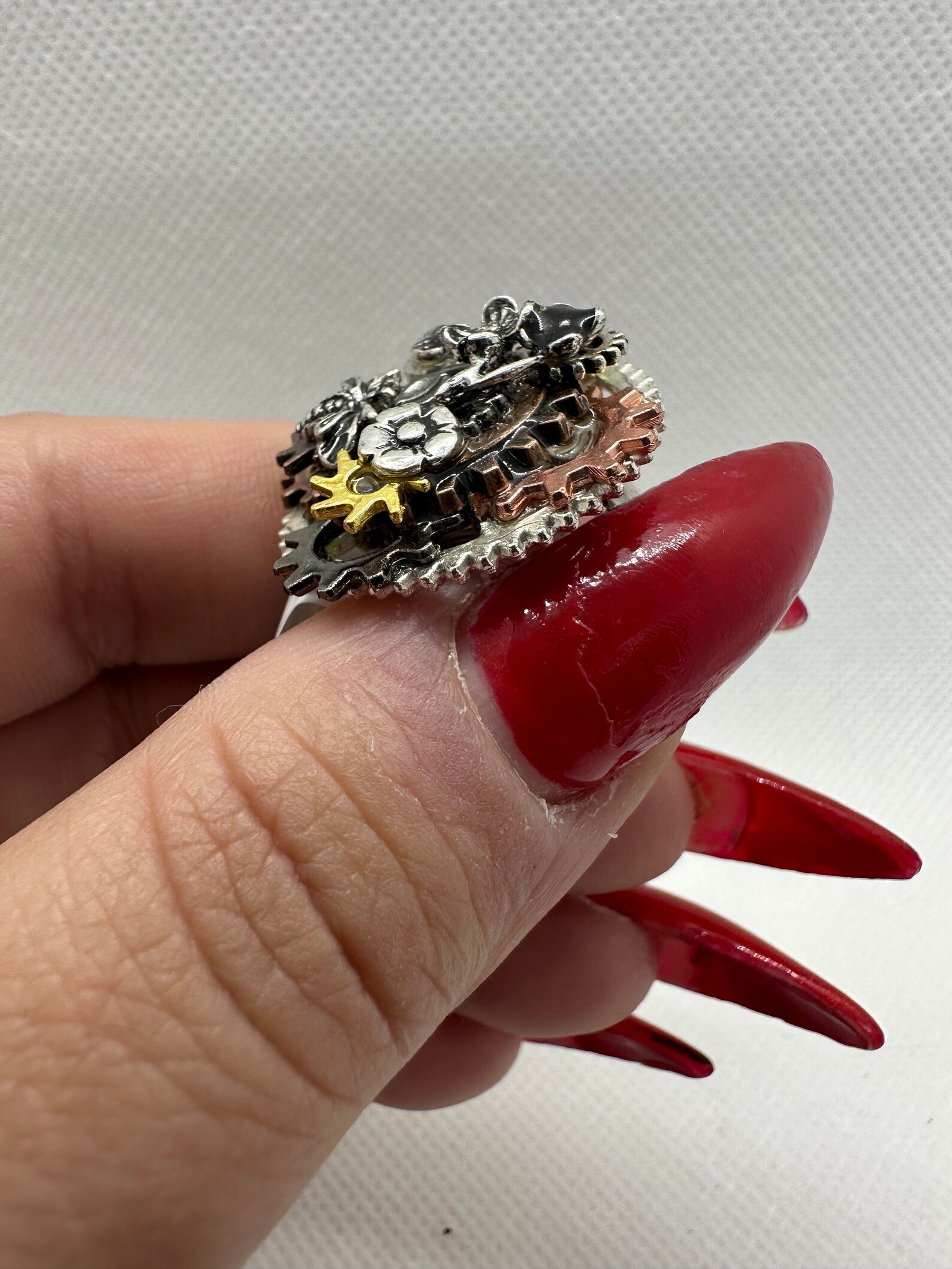 Flower and Fly Steampunk Metal Ring - Etsy