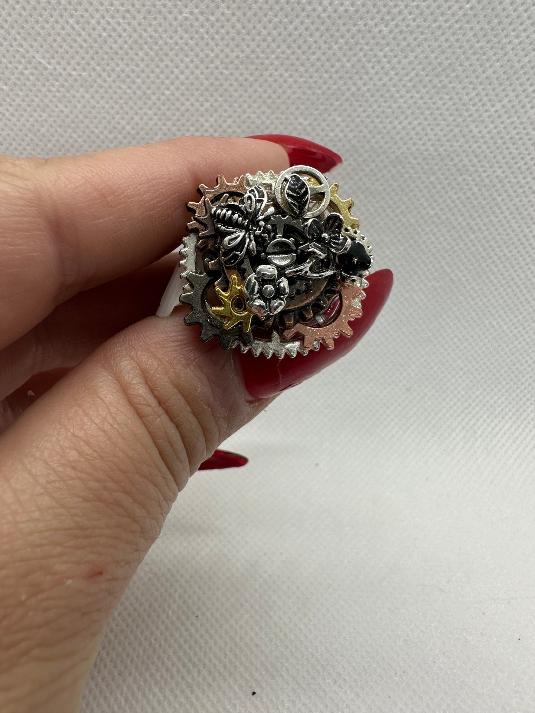 Flower and Fly Steampunk Metal Ring - Etsy