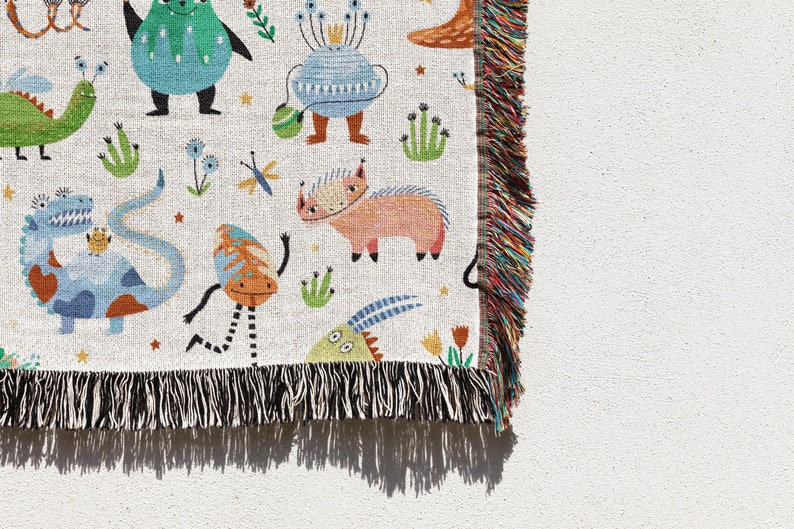 Funny Blanket for Kids Cute Playroom Decor Woven Cotton Throw Funky ...