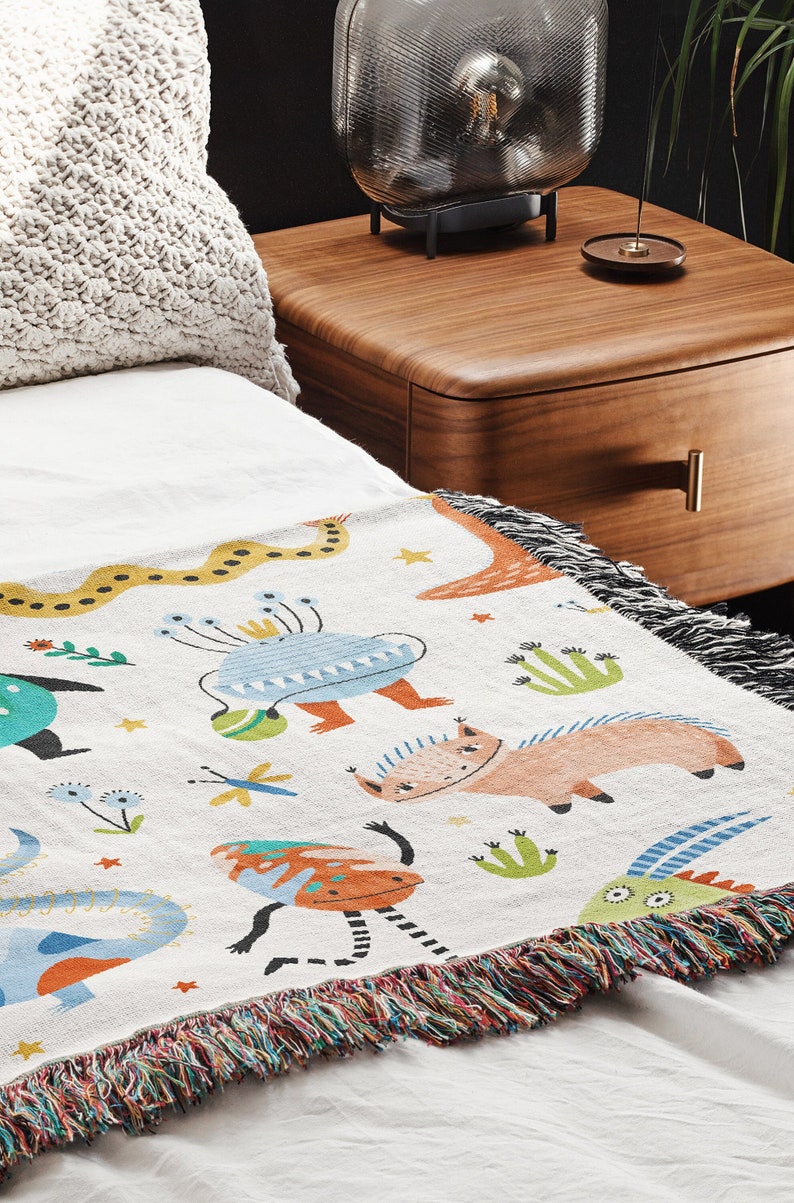 Funny Blanket for Kids Cute Playroom Decor Woven Cotton Throw Funky ...