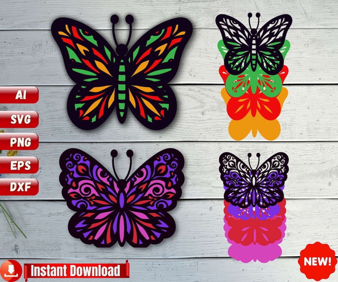 3D Butterflies SVG, Butterfly SVG, 3D Butterfly Layered, Butterfly ...