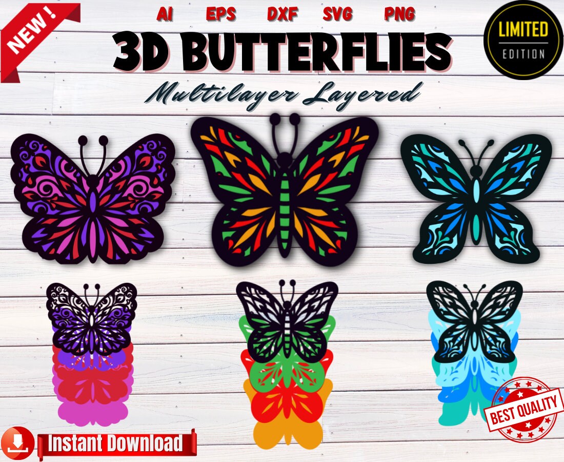 3D Butterflies SVG, Butterfly SVG, 3D Butterfly Layered, Butterfly ...