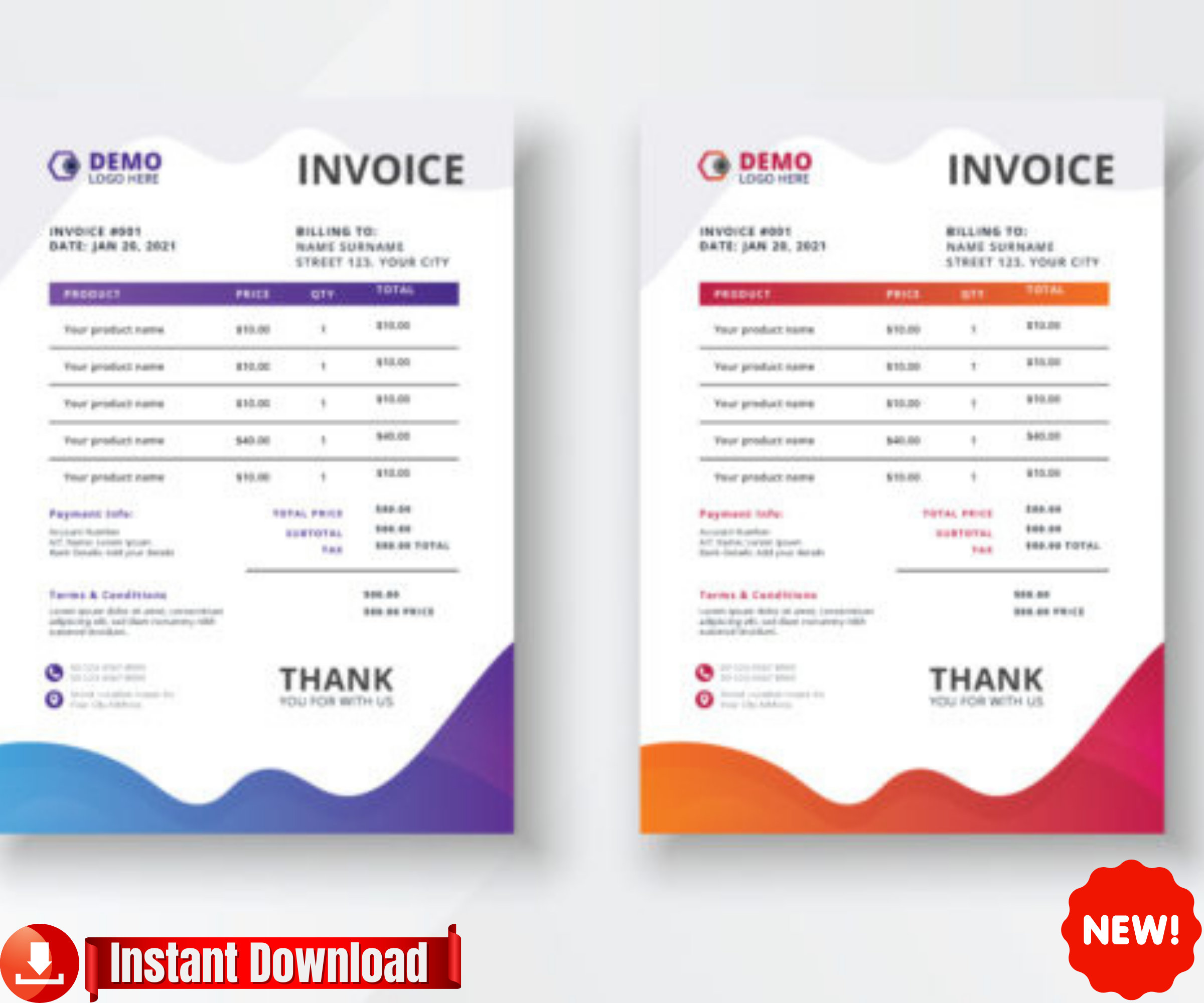 Invoice Template Bundle, Invoice Template Editable, Freelance Invoice ...
