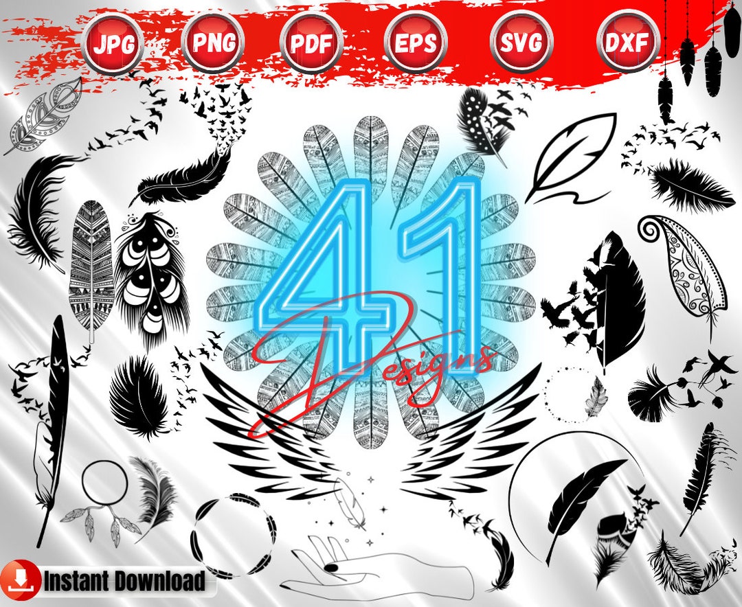 Feathers Svg, 41 Design Feather Bundle Svg, Birds Feather Svg, Boho Svg ...