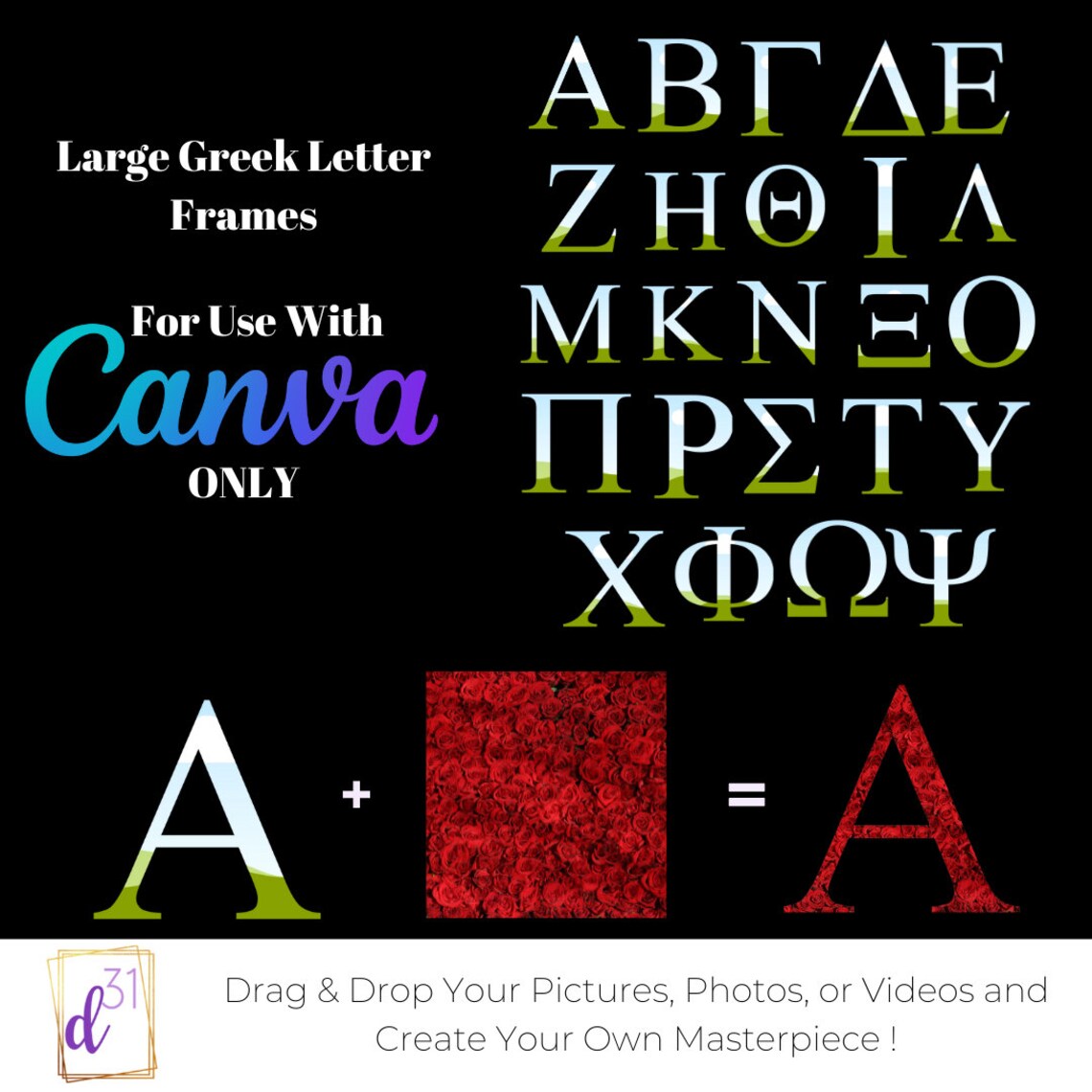 Greek Letter Canva Frames, Editable Canva Frame Designs, - Etsy