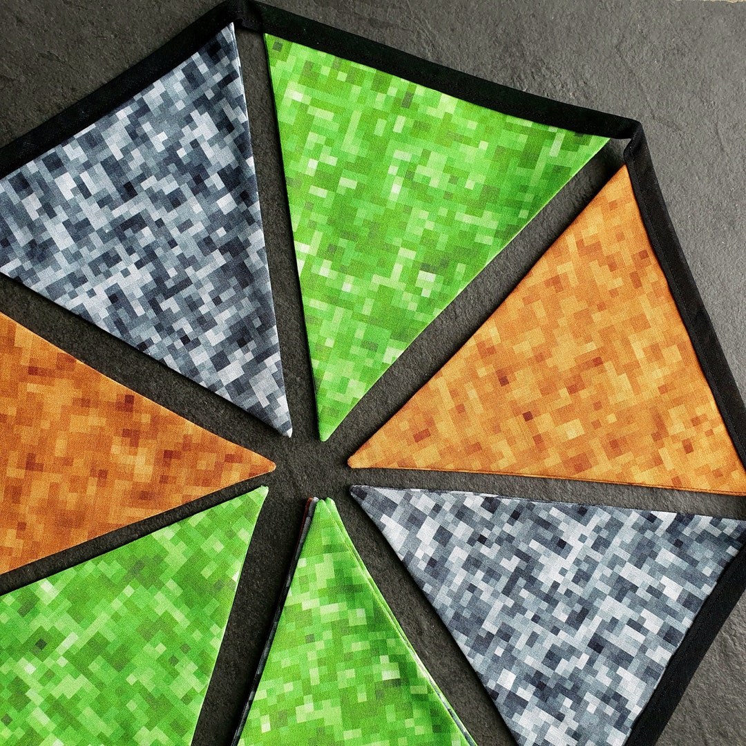 Minecraft Inspired Bunting, Gamer Bunting, Pixel Fabric Bunting, Gamer ...