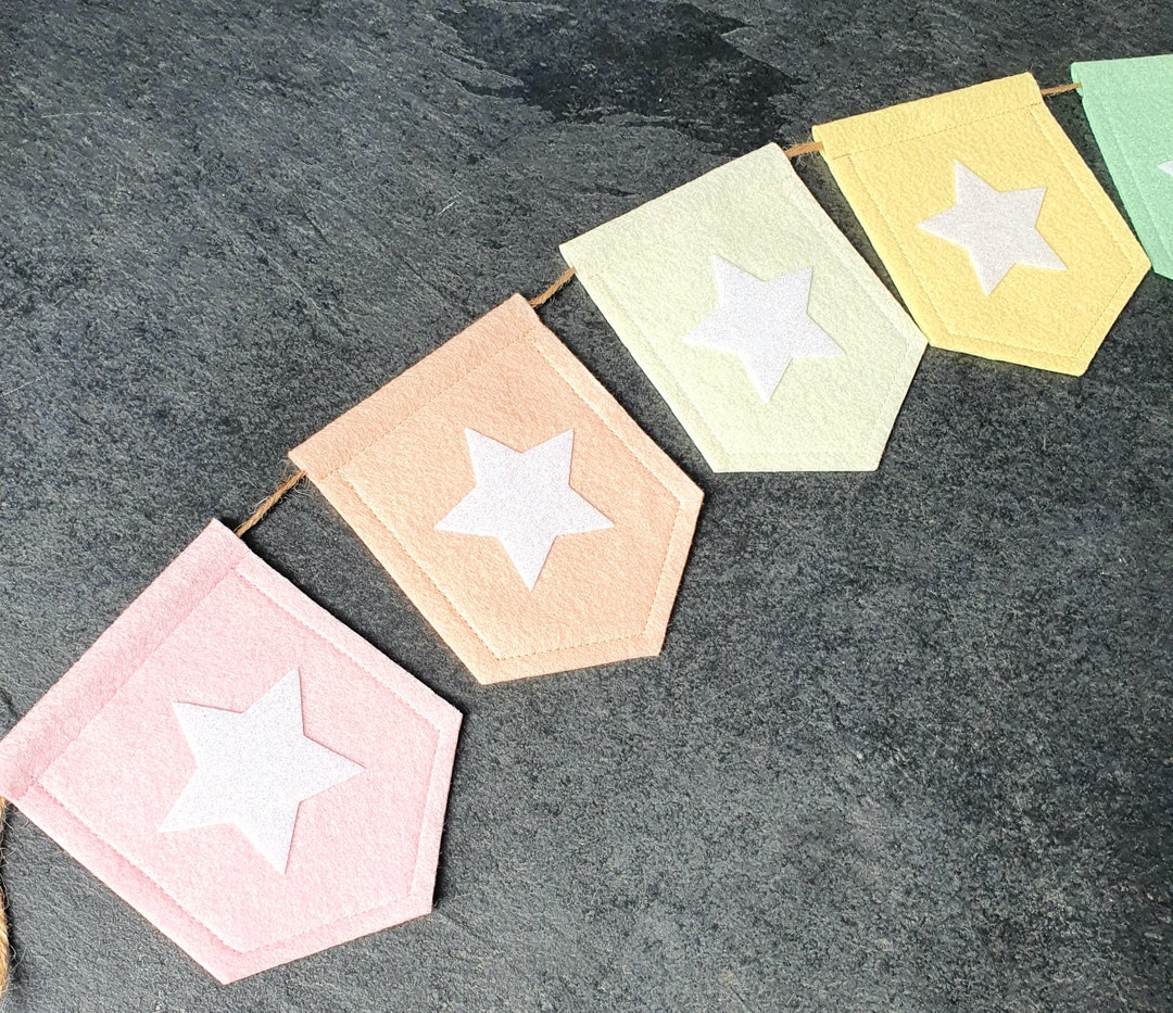 Pastel Rainbow Felt Bunting, Felt Garland, Nursery Bunting, Pastel ...