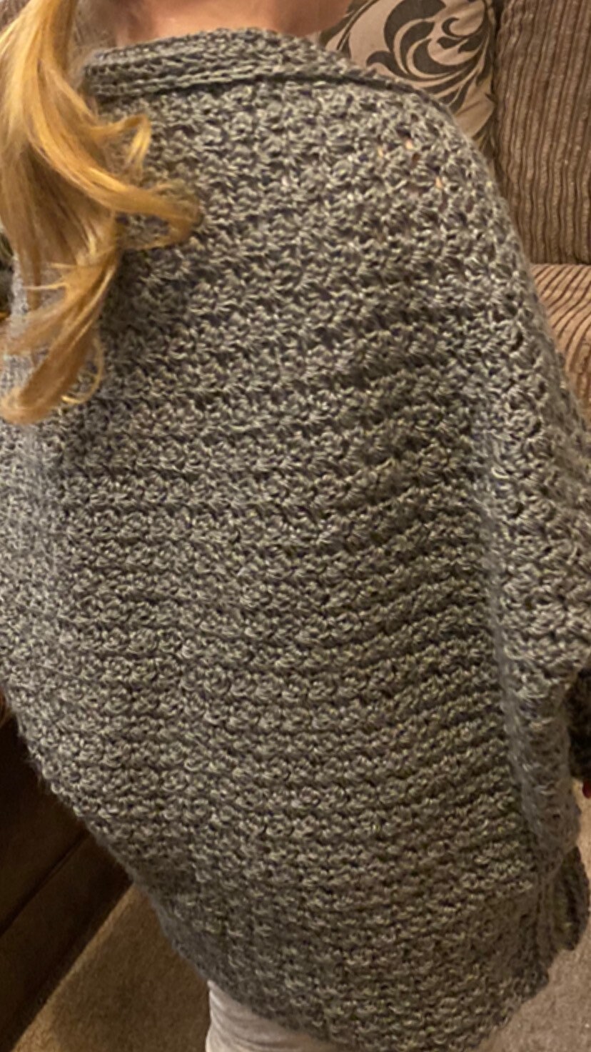 Adult sized grey rectangle sweater cardigan hand made crochet | Etsy