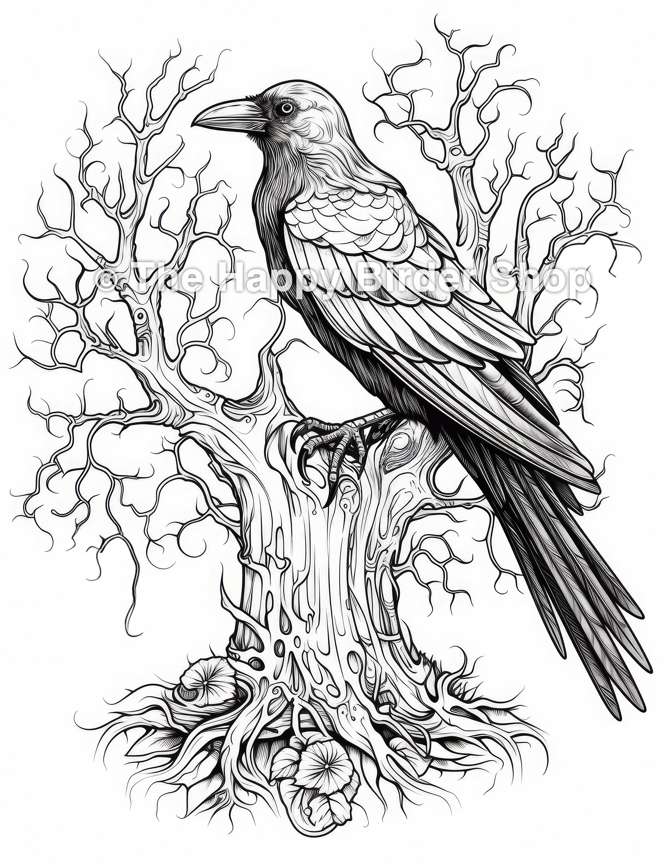Raven Coloring Page Witchy Decor Bird Coloring Sheet Witchy Academia ...