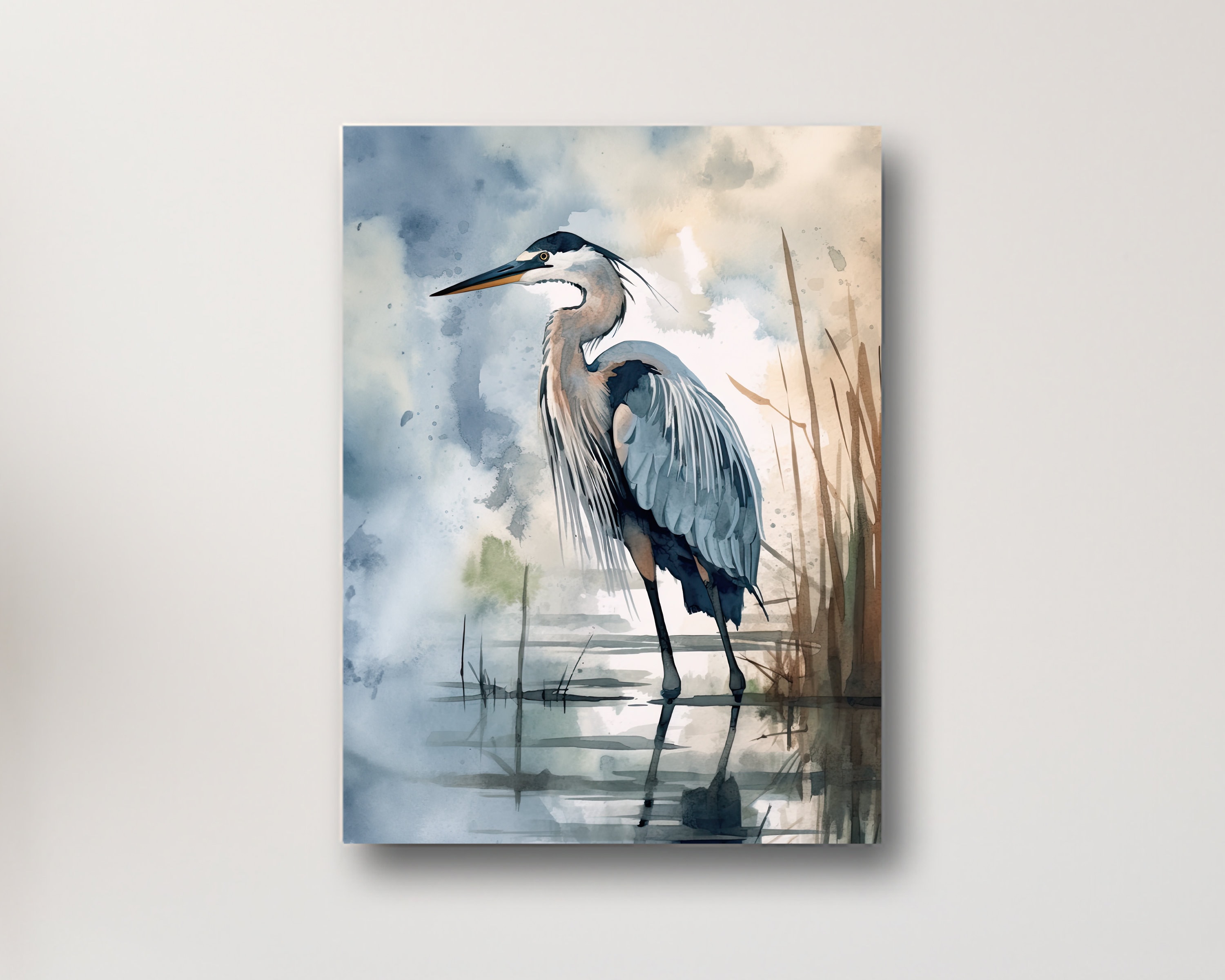 Blue Heron Watercolor Printable Art Coastal Bird Wall Decor Heron Wall ...