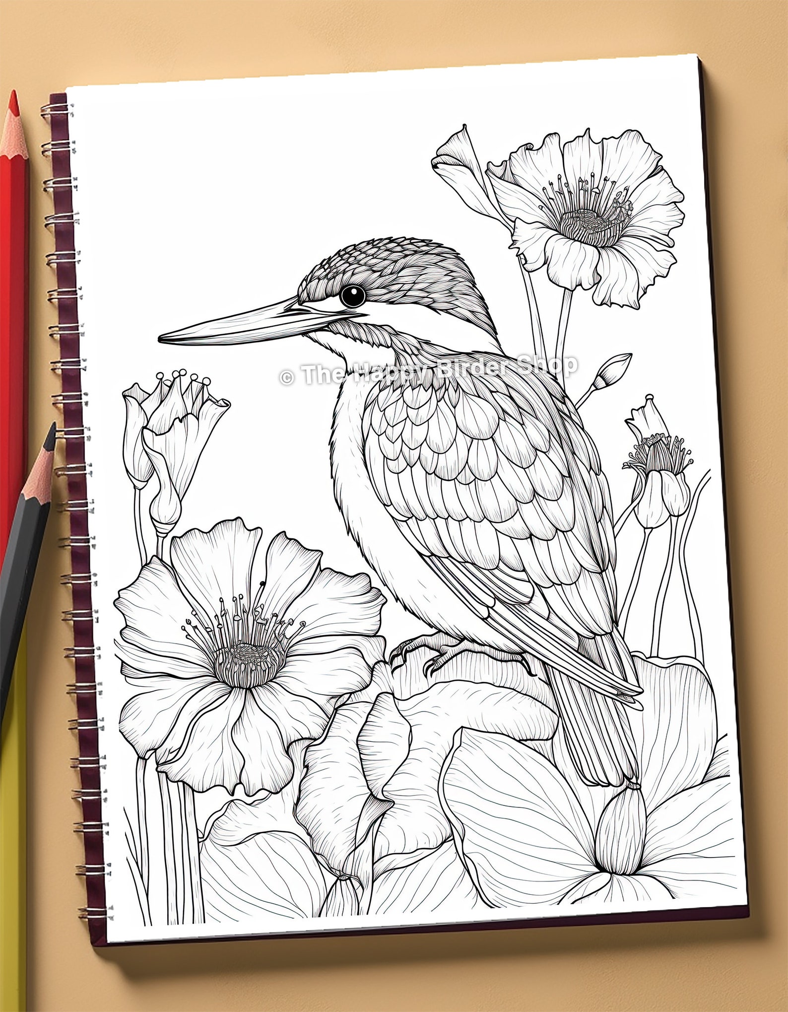 Kingfisher Coloring Page Printable Bird Art Bird Coloring Book Adult ...