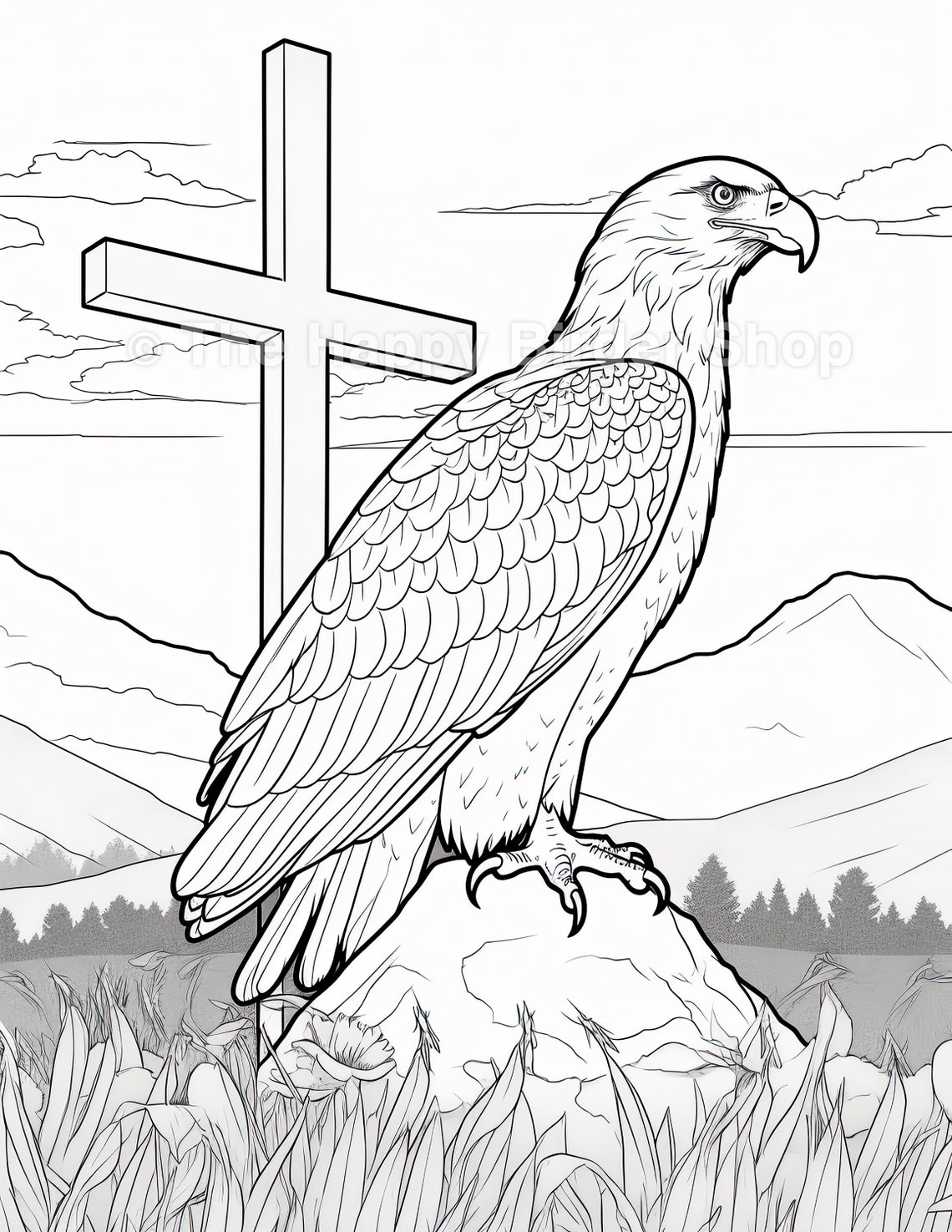 Memorial Day Bald Eagle Coloring Page Patriotic Adult Coloring Military ...