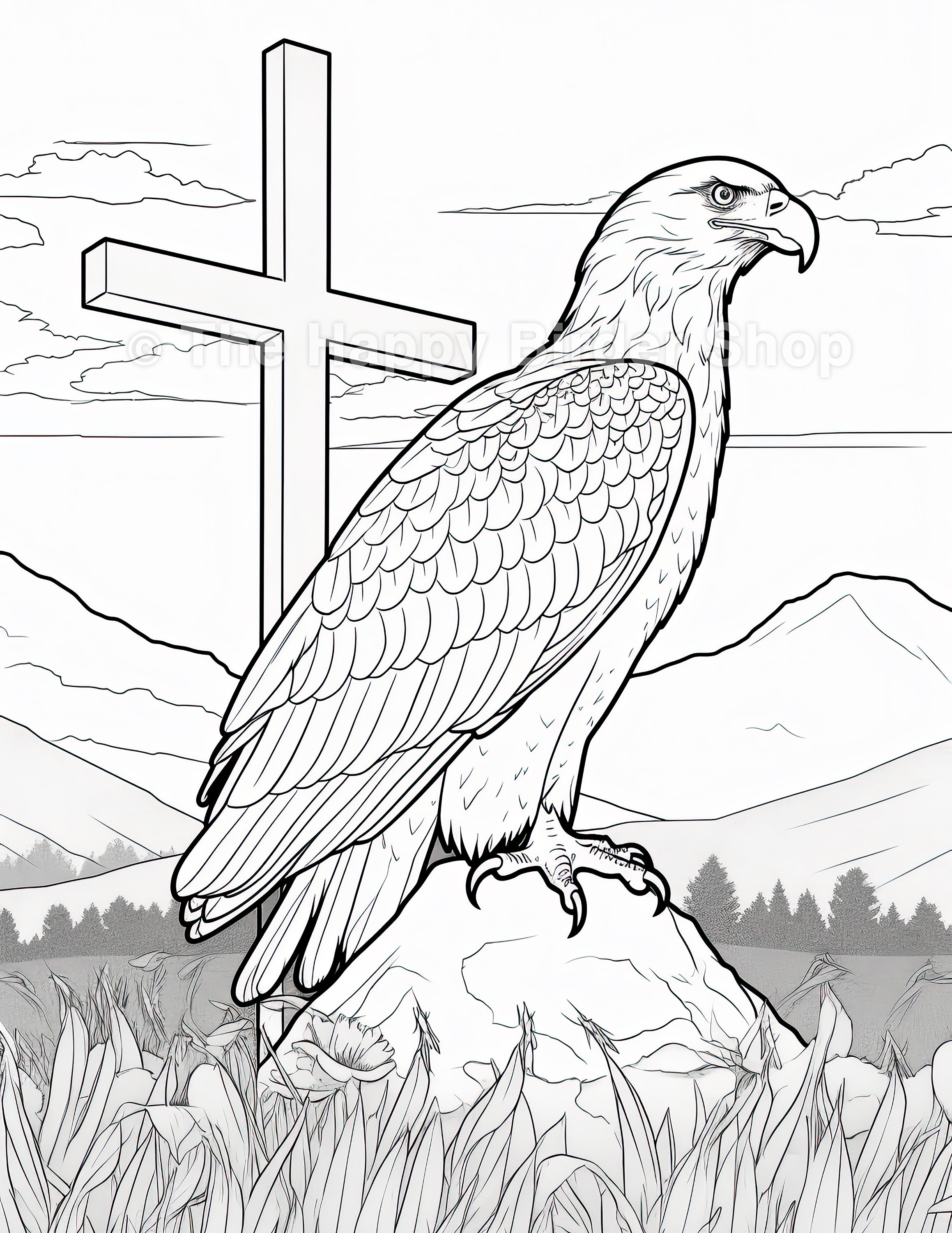 Memorial Day Bald Eagle Coloring Page Patriotic Adult Coloring Military ...