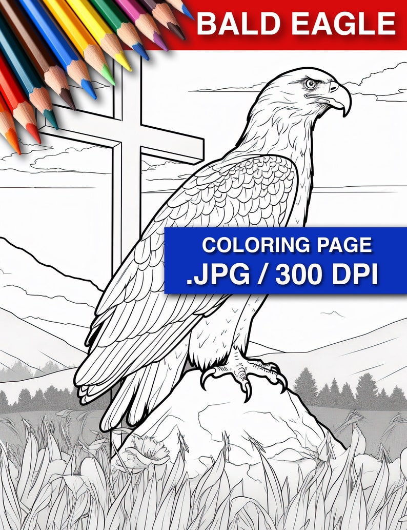 Memorial Day Bald Eagle Coloring Page Patriotic Adult Coloring Military ...