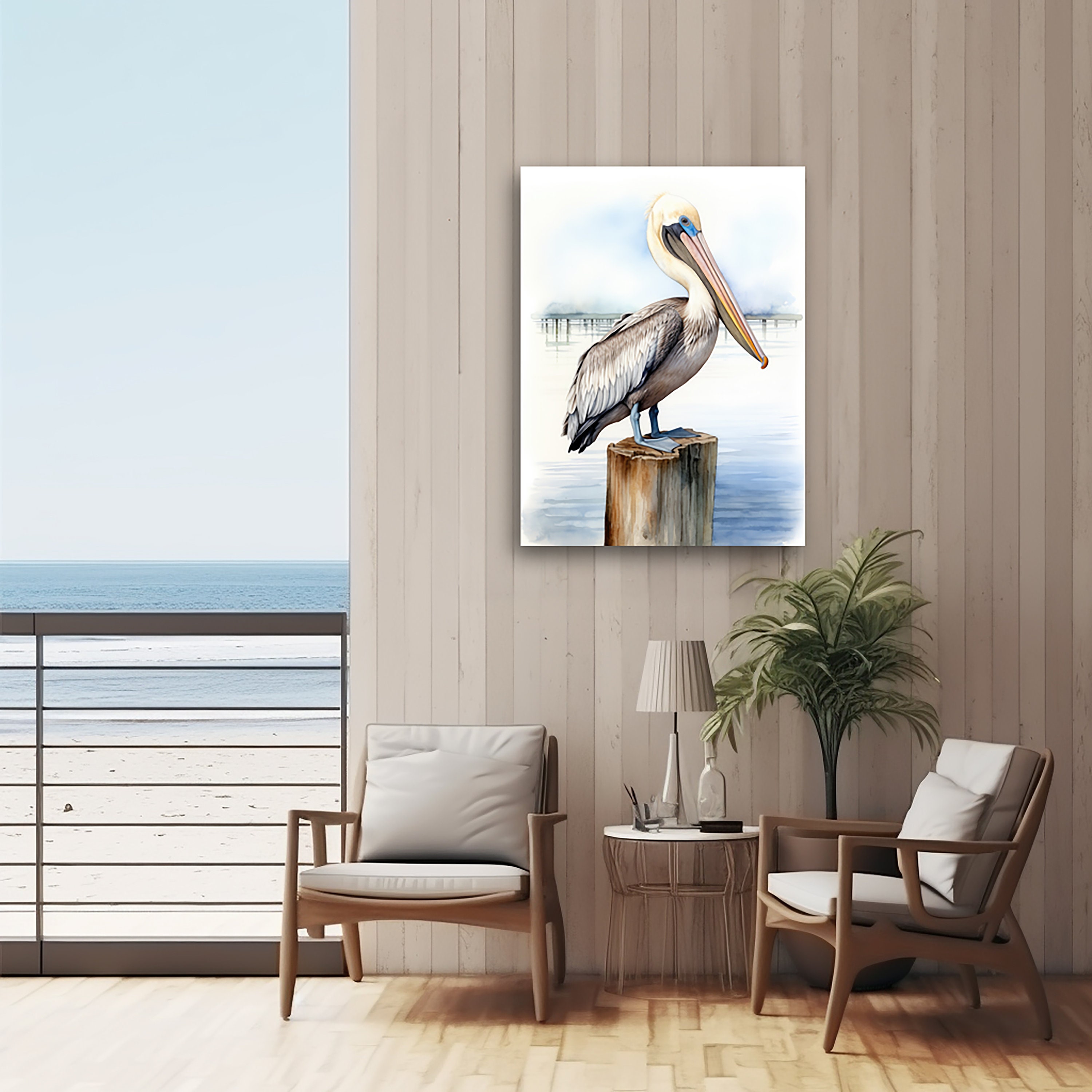 Watercolor Pelican Printable Wall Art Coastal Decor Pelican Art Coastal ...