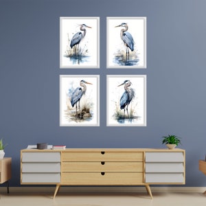 Great Blue Heron Print, Set of 4 Printable Wall Art, Coastal Decor Bird ...