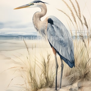 Blue Heron Print Heron Watercolor Art Coastal Decor Printable Wall Art ...