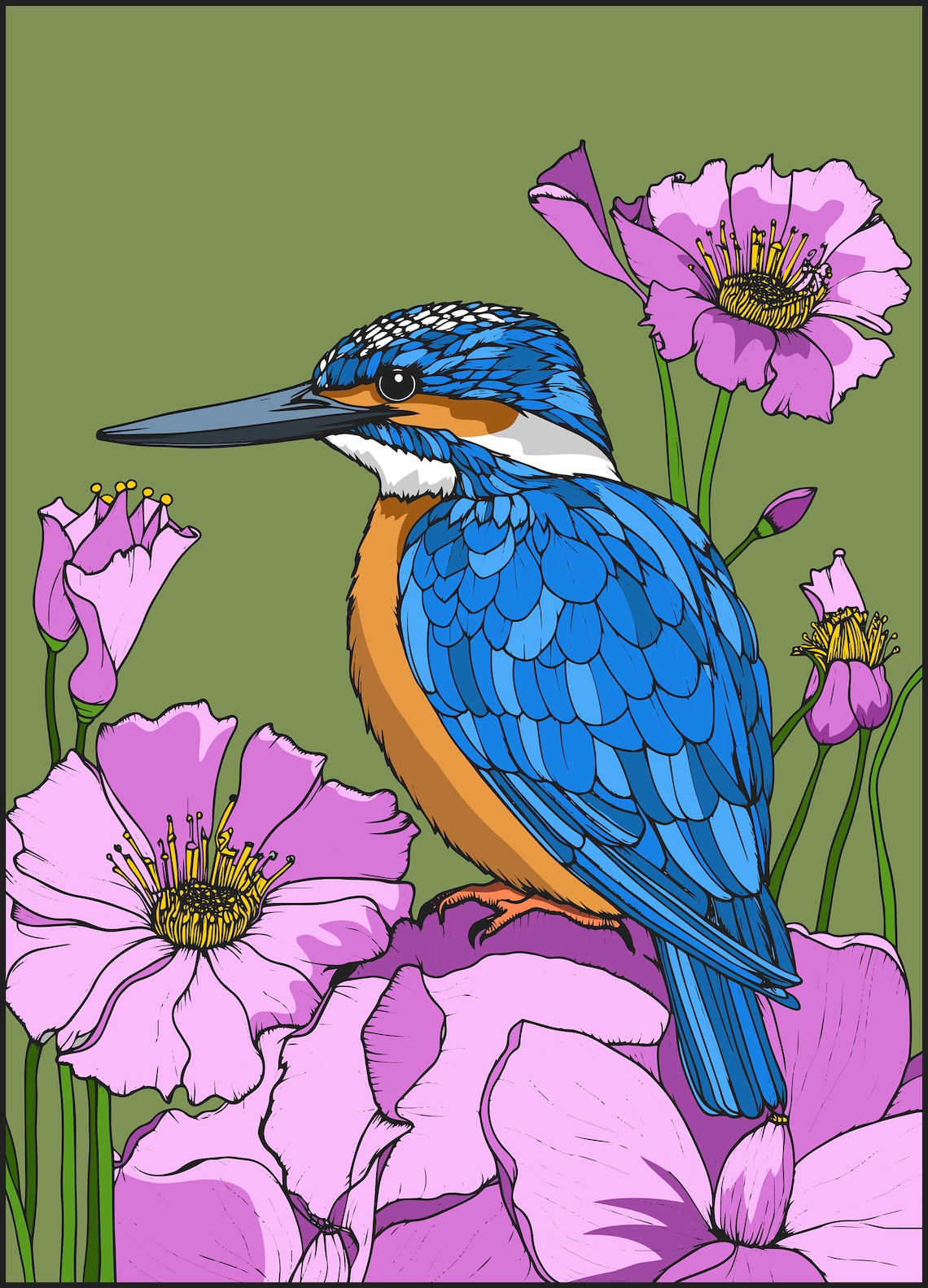 Kingfisher Coloring Page Printable Bird Art Bird Coloring Book Adult ...