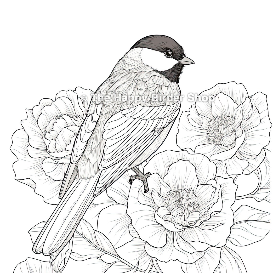 Chickadee Coloring Page Bird Art Relaxing Coloring Printable Stress ...
