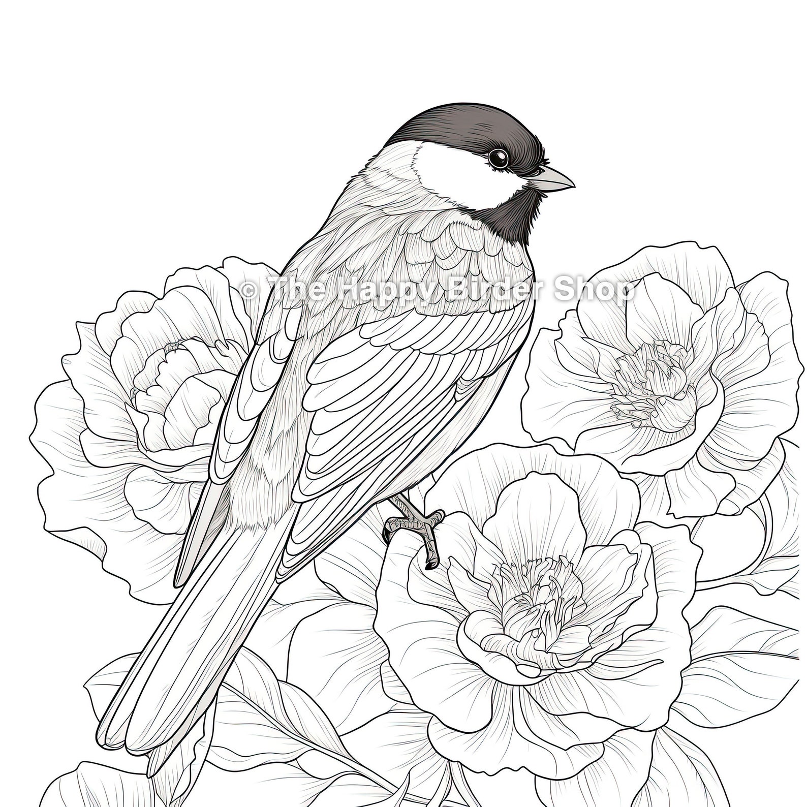 Chickadee Coloring Page Bird Art Relaxing Coloring Printable Stress ...