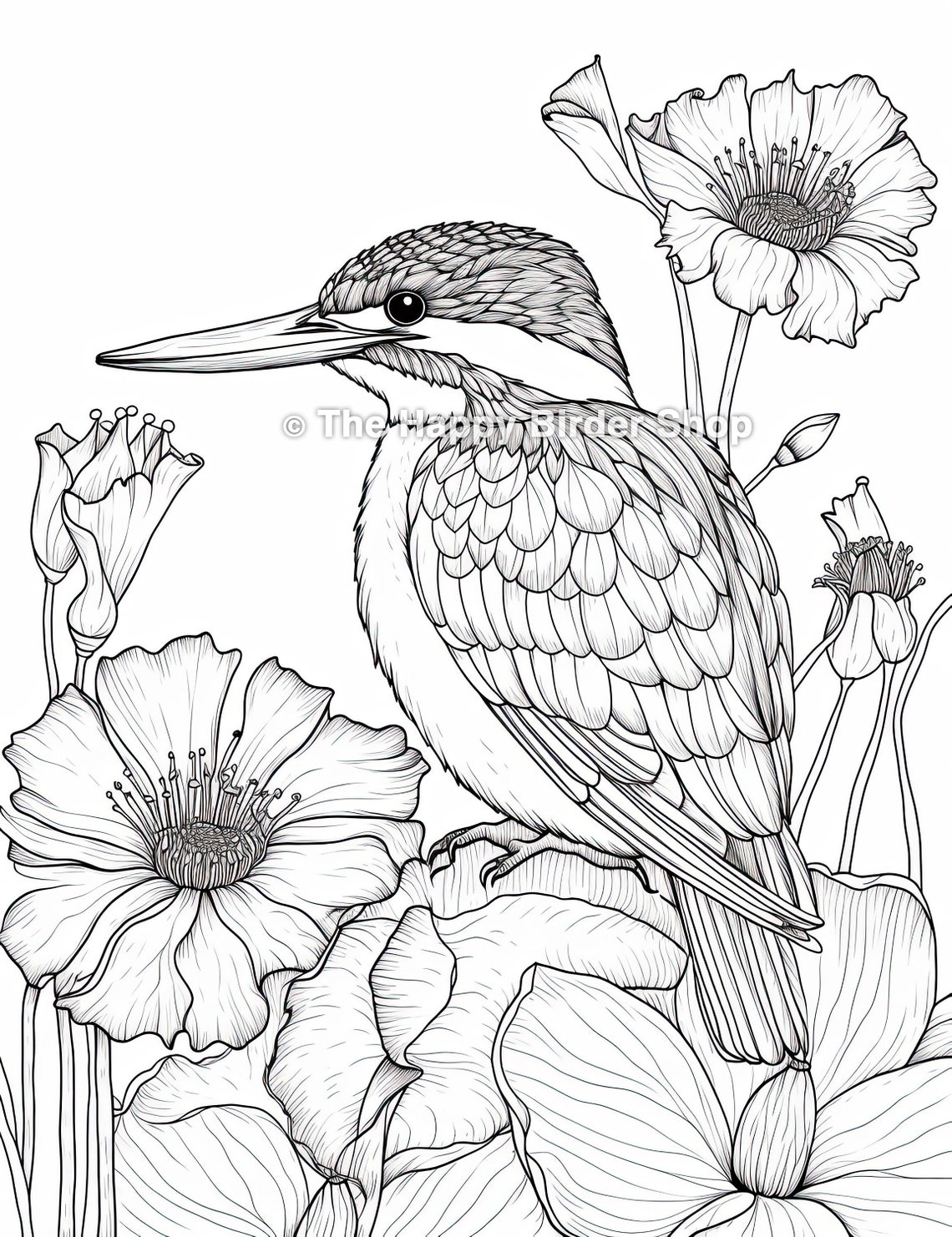 Kingfisher Coloring Page | Printable JPG | Adult Coloring | Bird ...