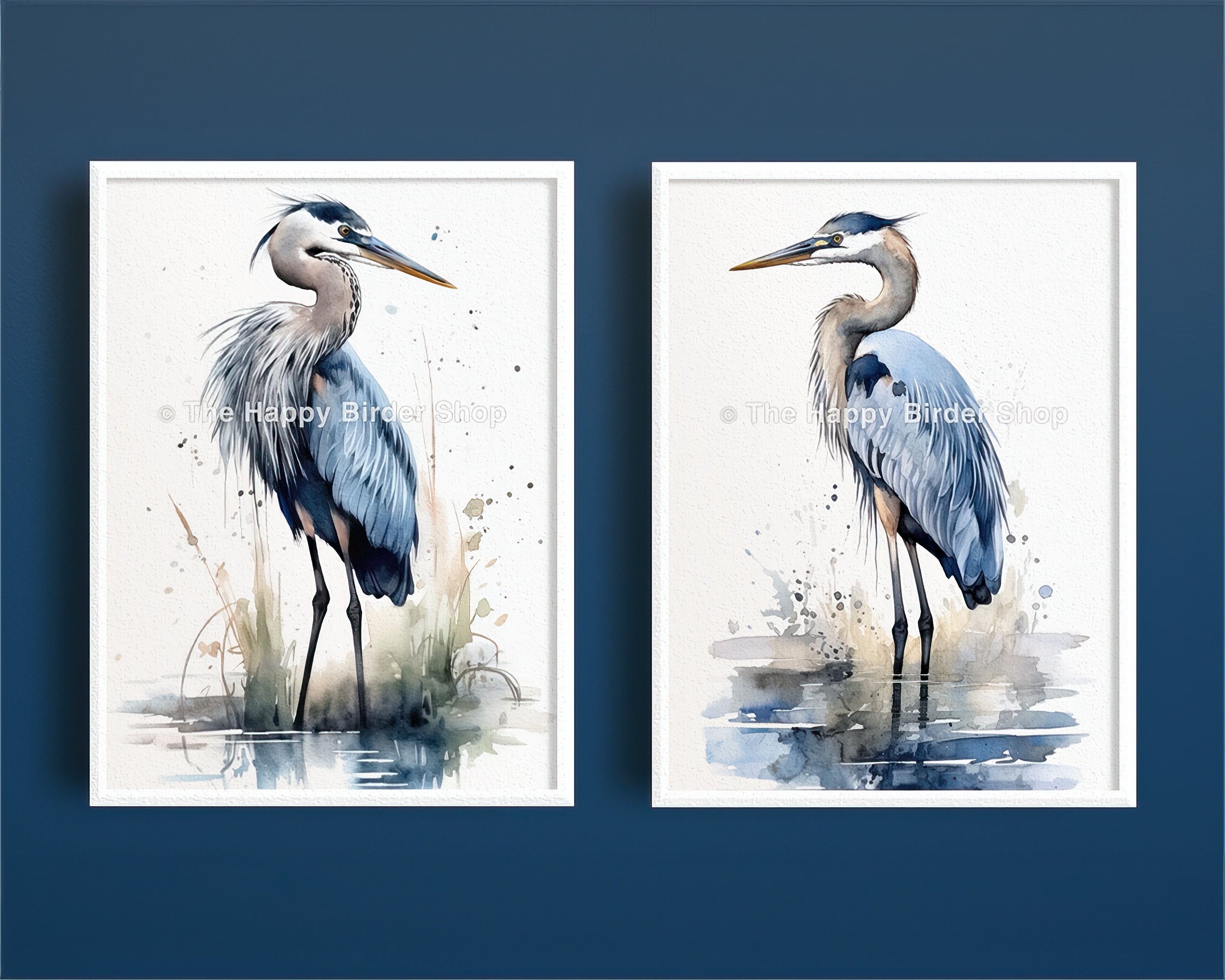Blue Heron Watercolor Art Print Coastal Decor Beach Wall Art Great Blue ...