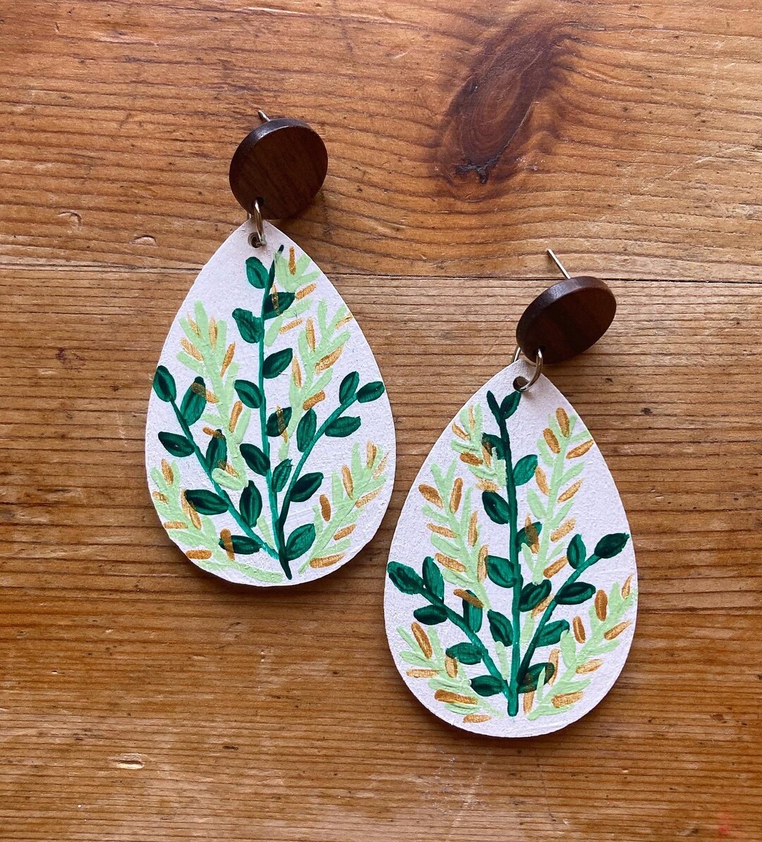 Hand Painted Wooden Earrings - Etsy