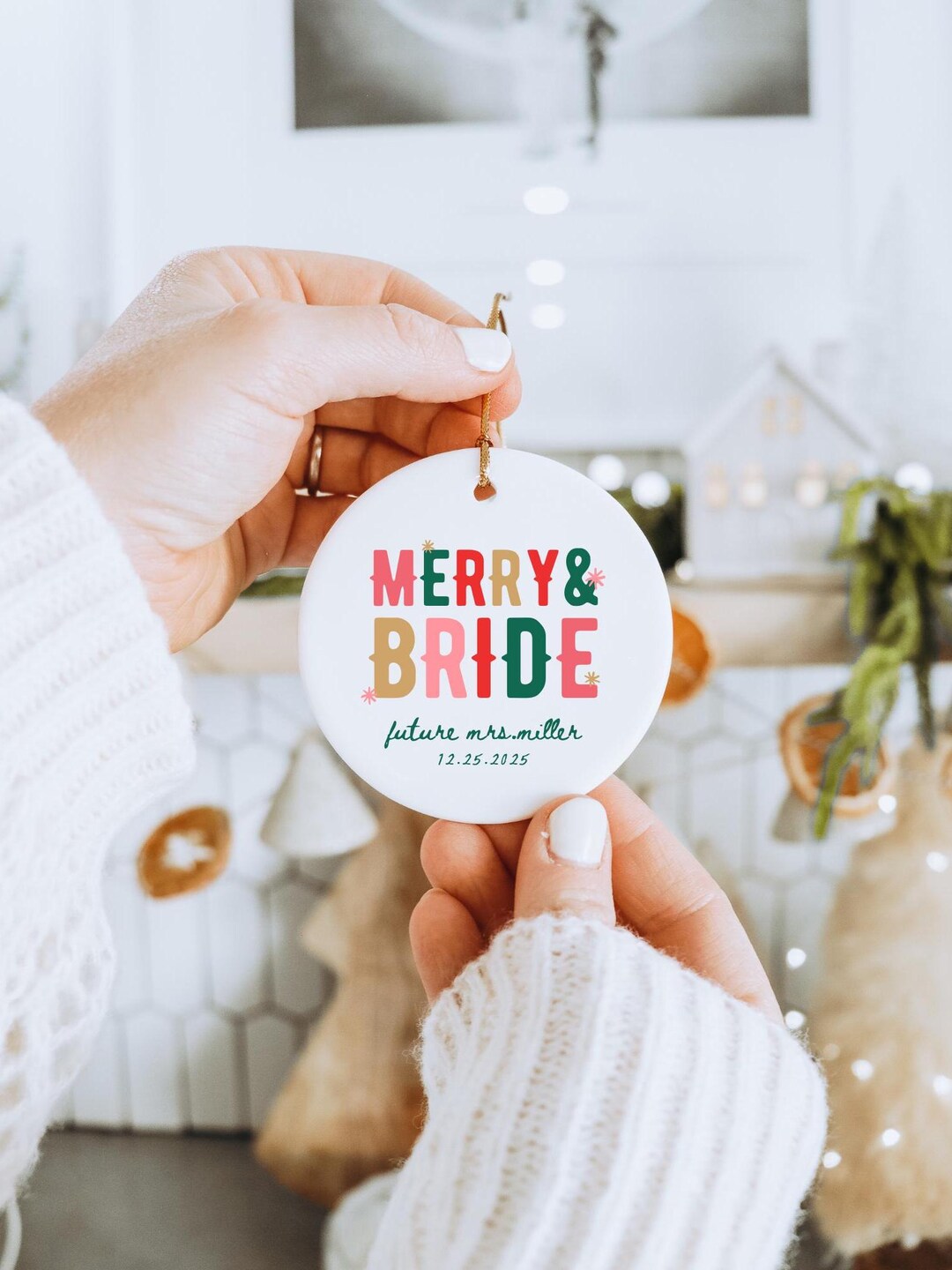 Custom Merry & BRIDE Ceramic Ornament, Personalized Bride to Be ...