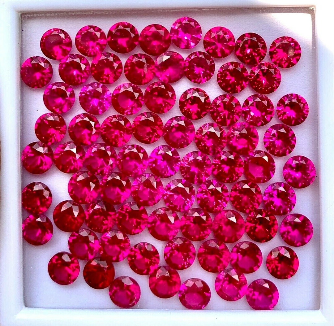50 Pcs Natural Flawless Mogok Red Ruby Round Loose Gemstone Certified ...