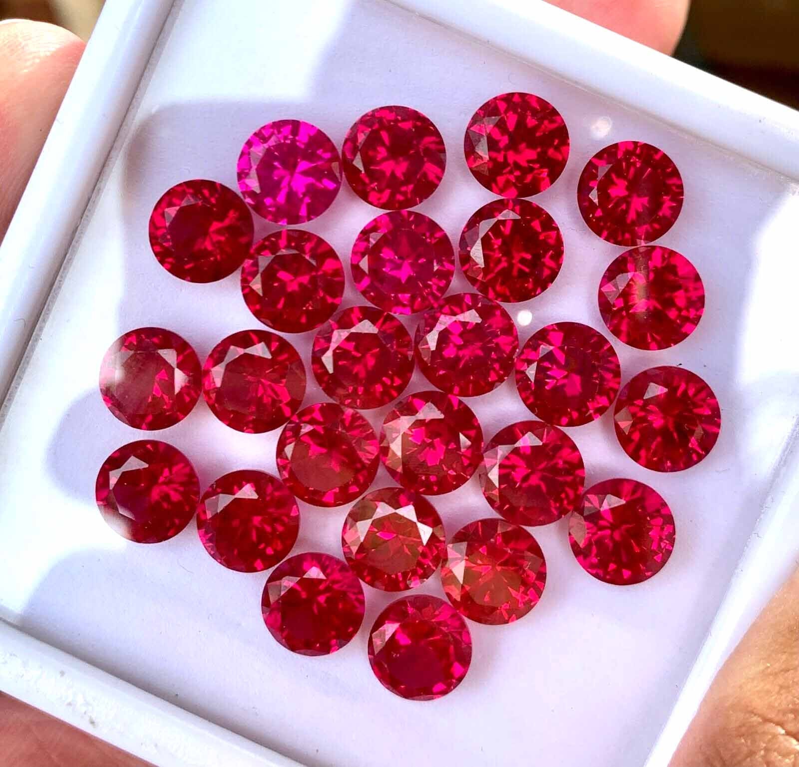 50 Pcs Natural Flawless Mogok Red Ruby Round Loose Gemstone Certified ...
