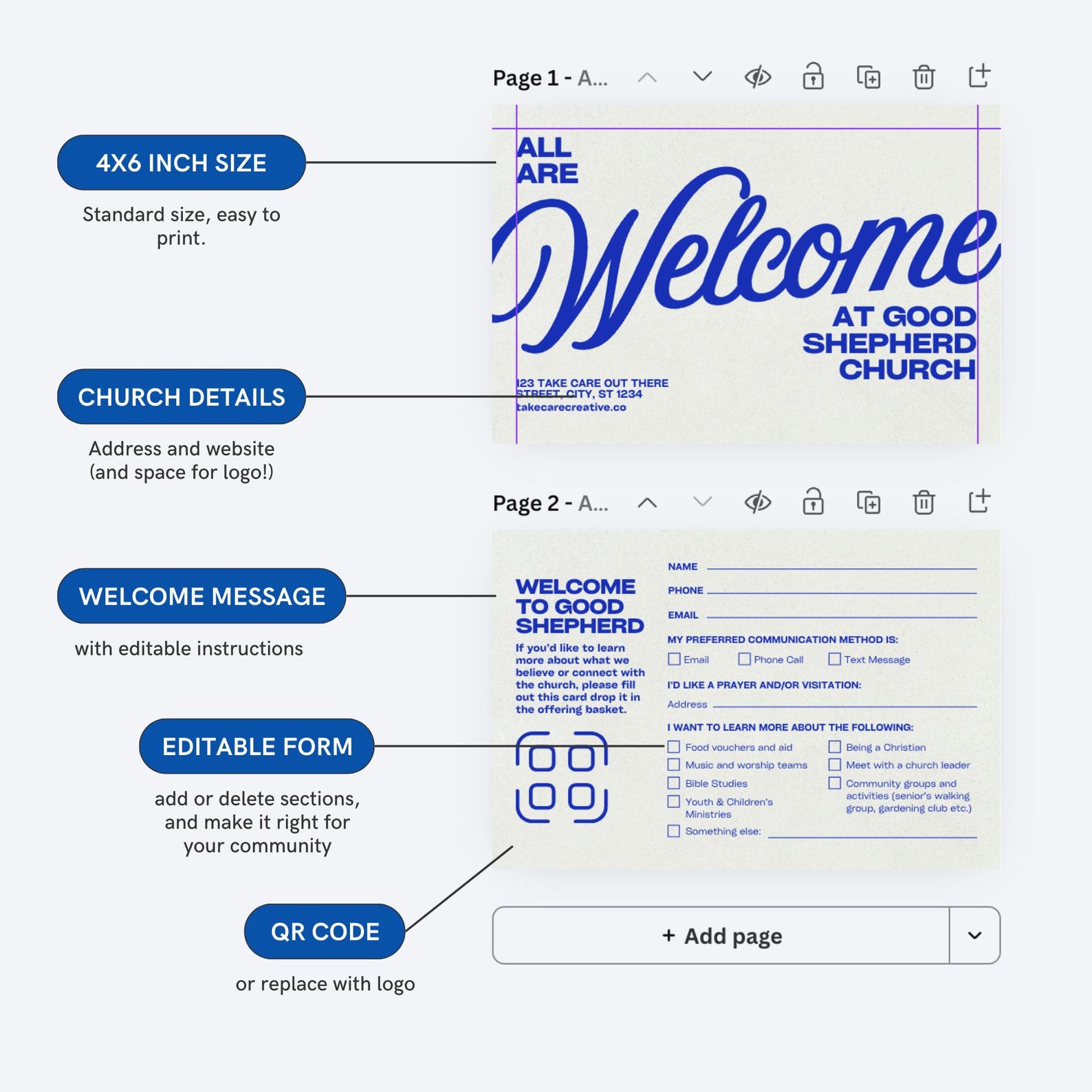 Editable Church Connection Card Template | Modern Calligraphy Postcard ...