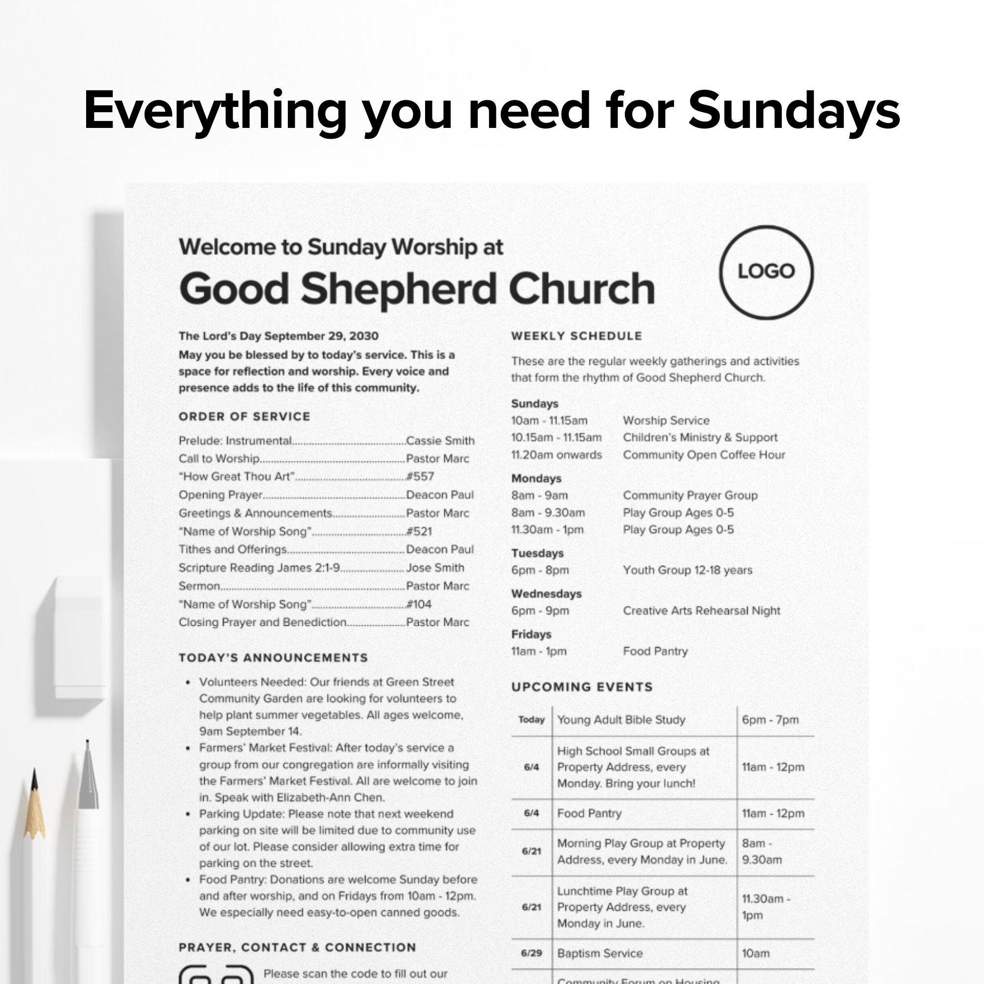 Modern Church Newsletter Bulletin Template: Minimalist Order of Service ...
