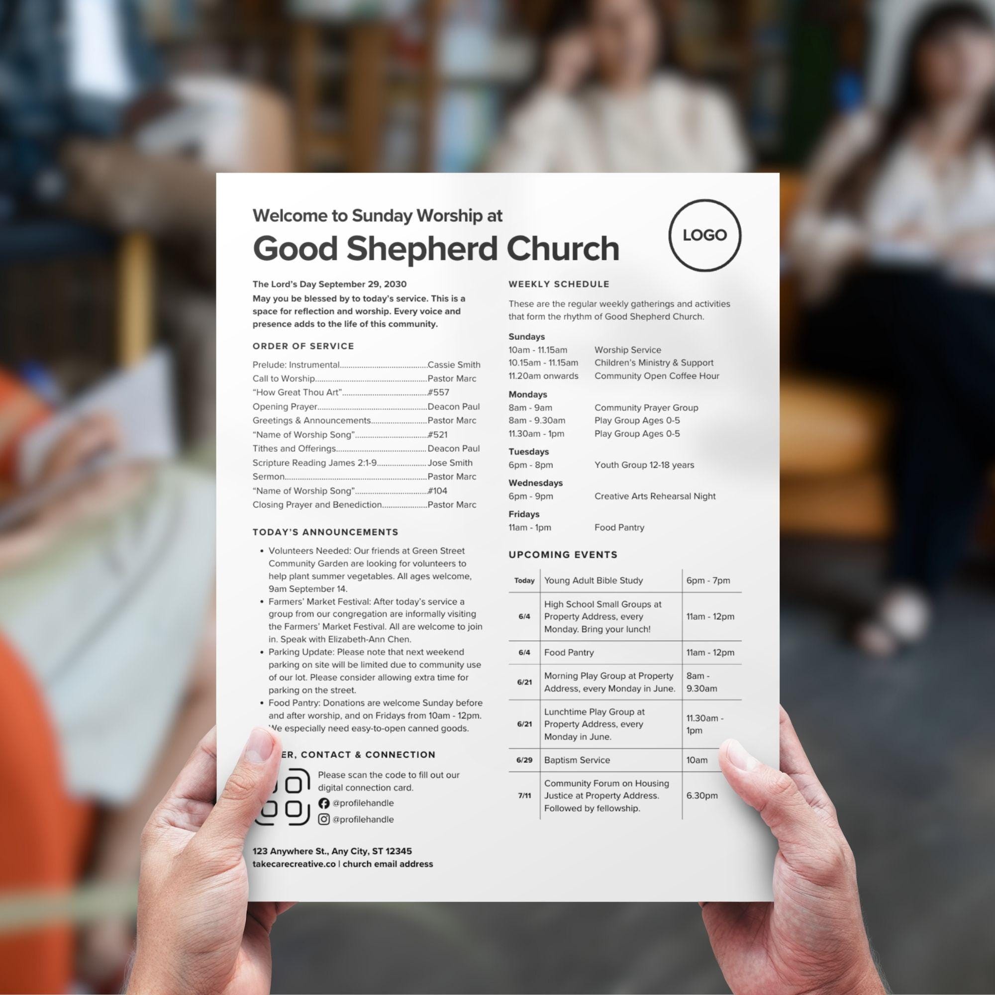 Modern Church Newsletter Bulletin Template: Minimalist Order of Service ...