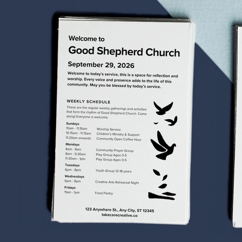 Black & White Church Bulletin Canva Template | 8.5x11 Bifold US Letter ...