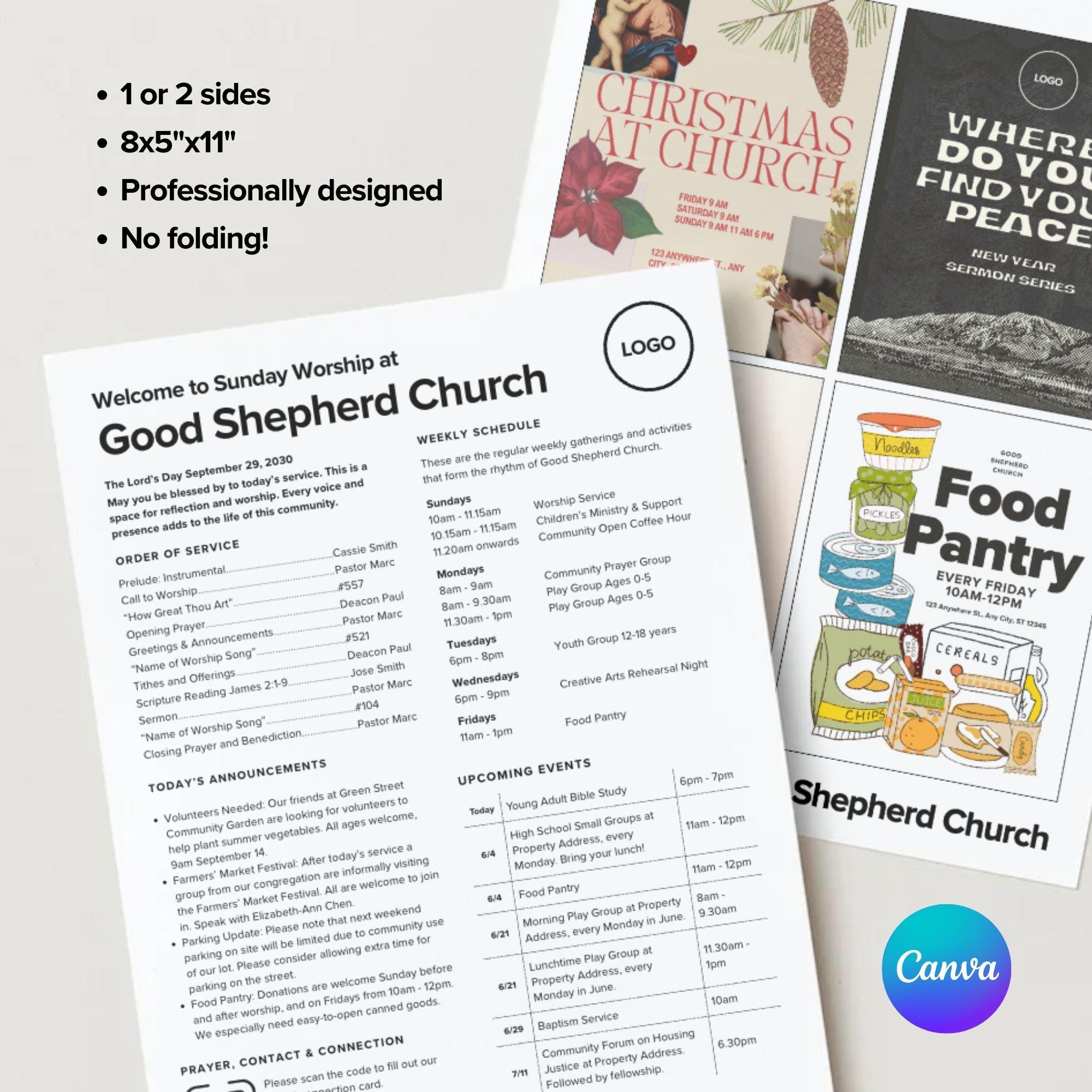 Modern Church Newsletter Bulletin Template: Minimalist Order of Service ...