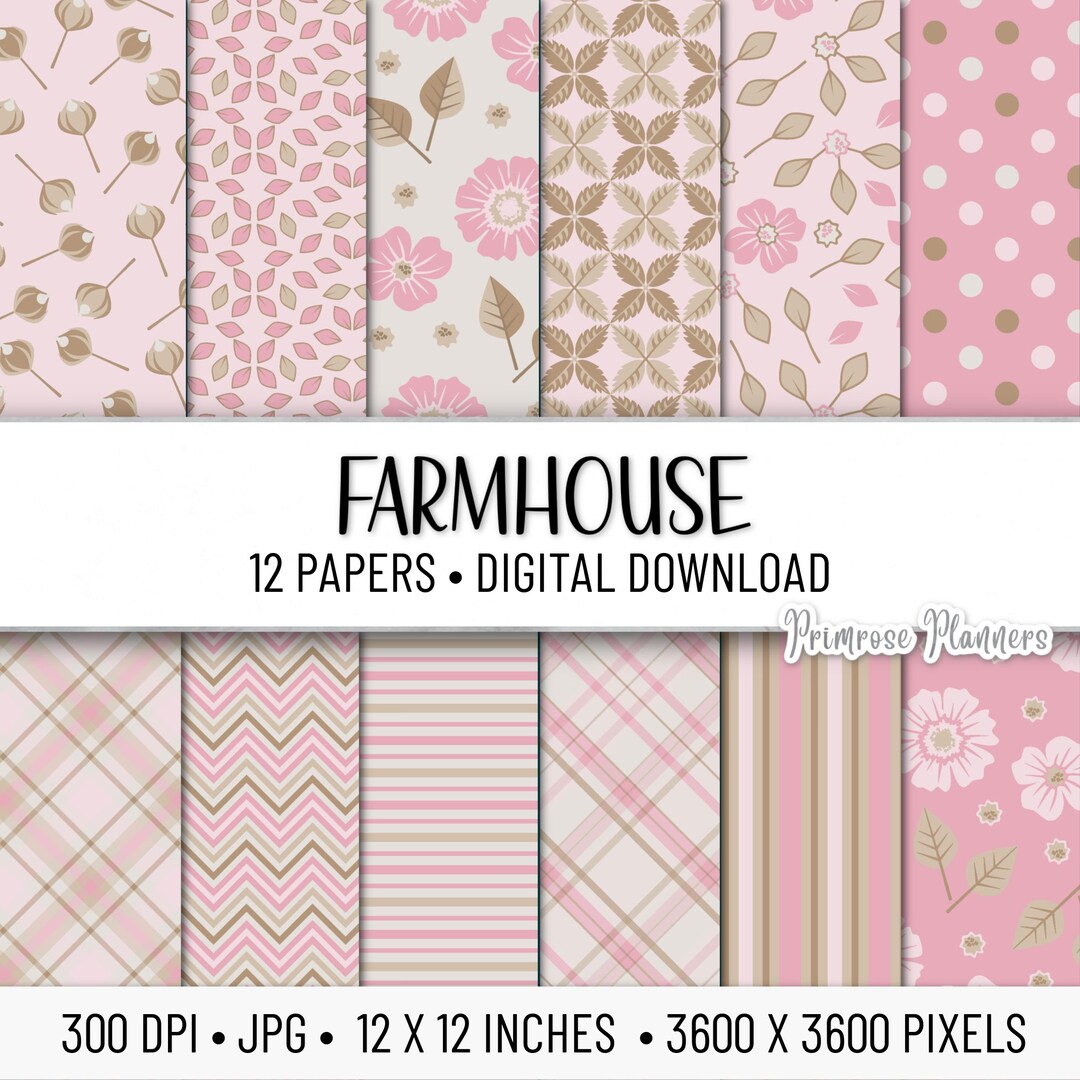 Farmhouse Digital Paper Pack Digital Plaid Paper Floral Digital Paper ...