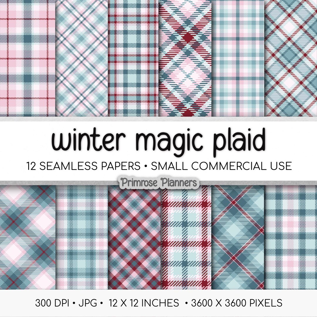 Seamless Winter Plaid Digital Paper, Teal Maroon Pale Pink, Buffalo ...