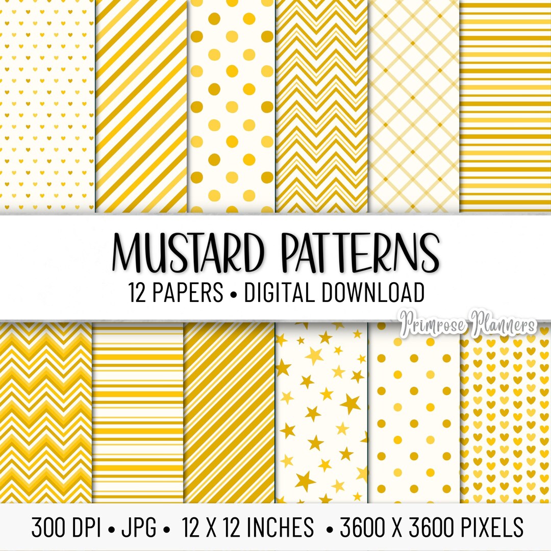Mustard Yellow Patterns Digital Paper Pack Digital Striped Paper ...