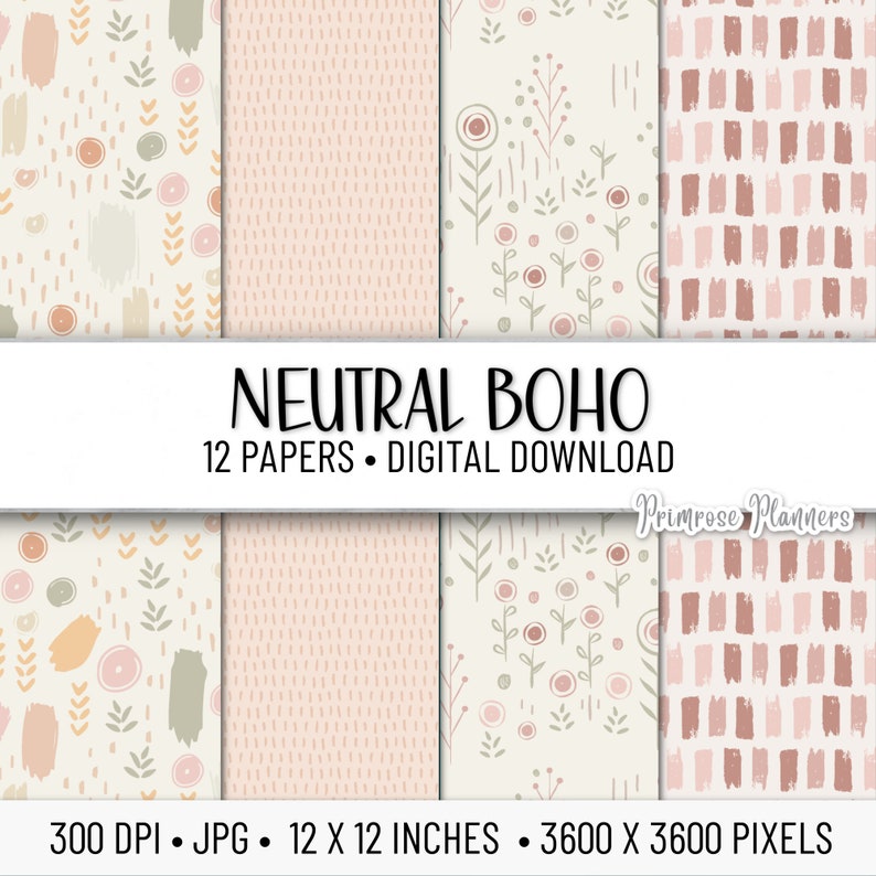 Neutral Boho Digital Paper Pack Digital Tan and Brown Paper - Etsy