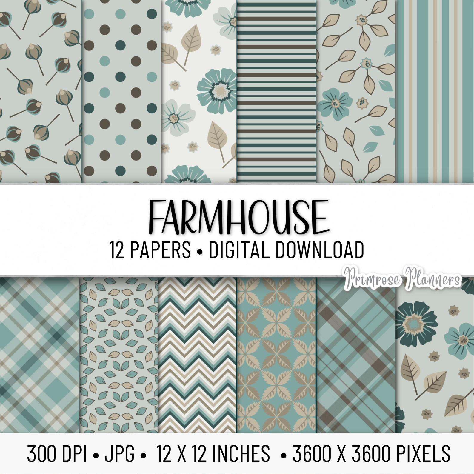 Farmhouse Digital Paper Pack Digital Plaid Paper Floral Digital Paper ...