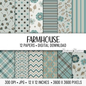 Farmhouse Digital Paper Pack Digital Plaid Paper Floral - Etsy